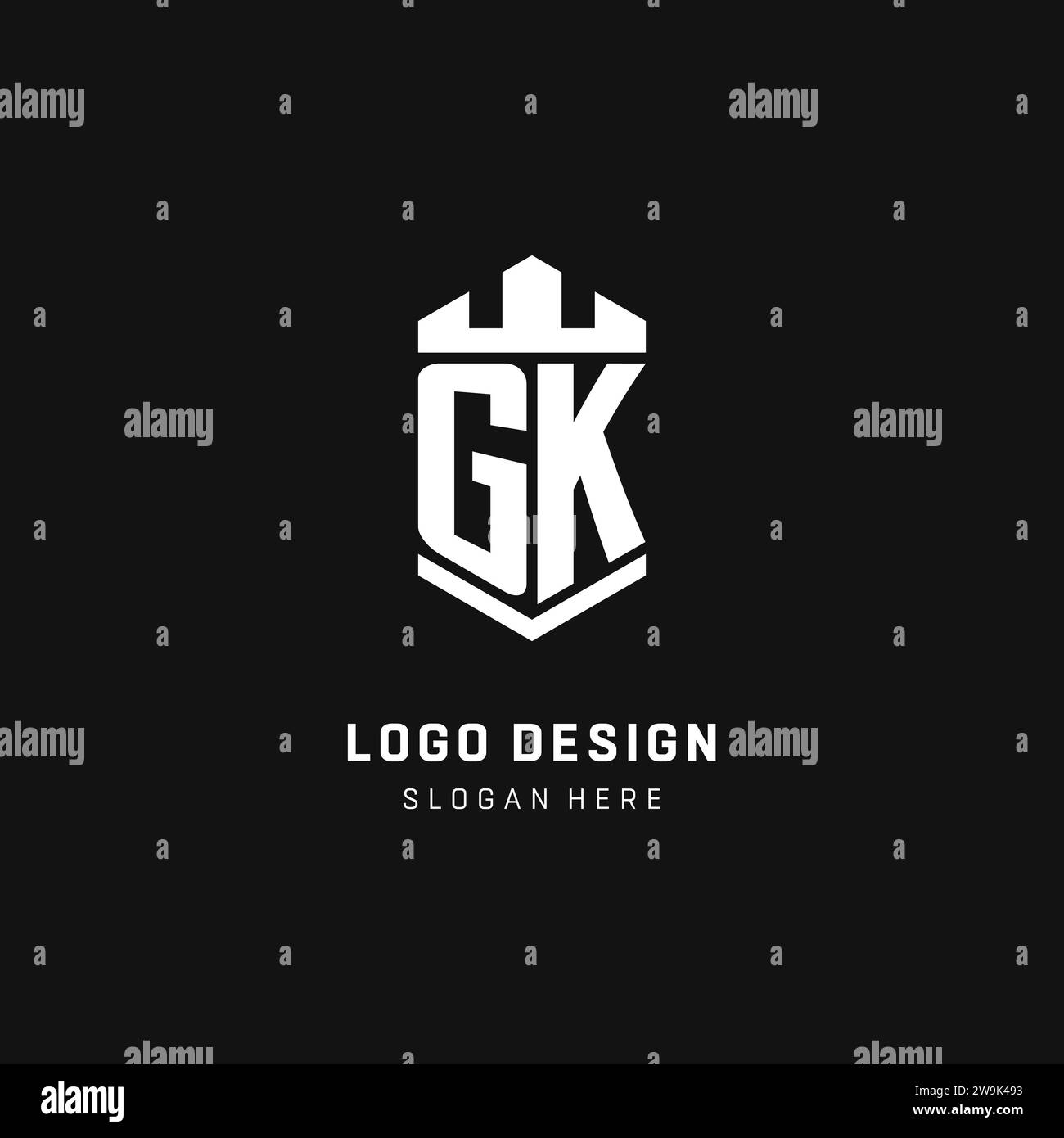 GK monogram logo initial with crown and shield guard shape style vector ...