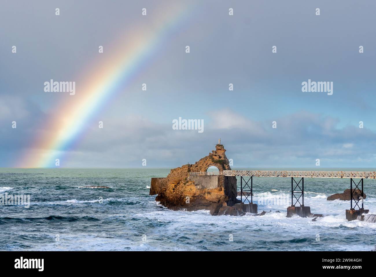 Distant view of the Rocher de la Vierge in Biarritz, France, after the ...
