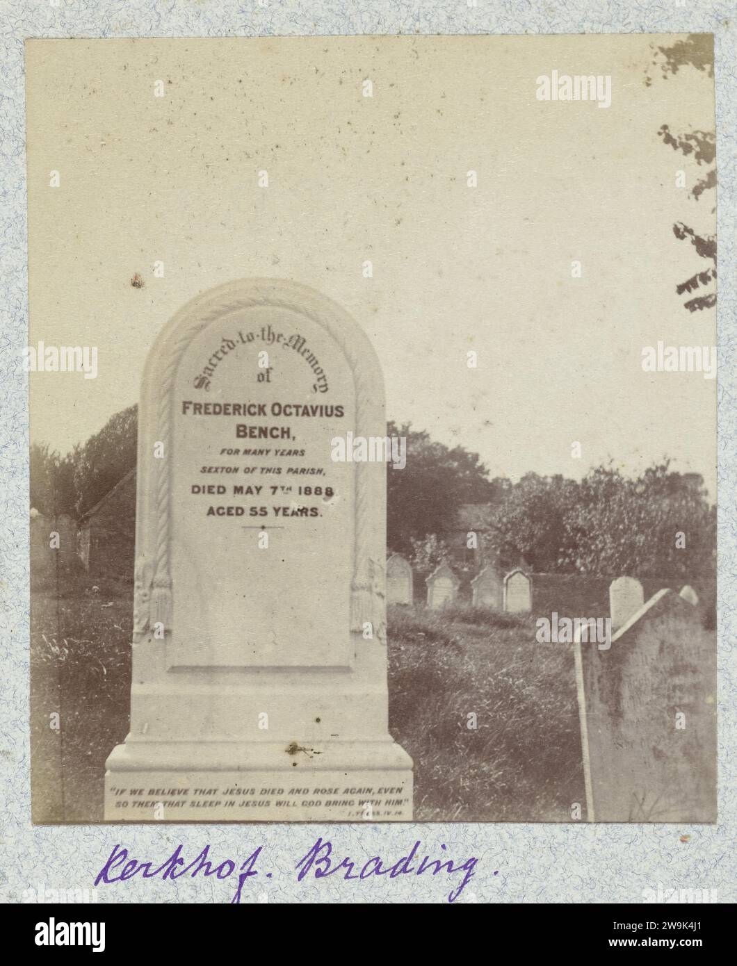 Tombstone of Frederick Octavius Bench in the cemetery of Brading, 1889 ...
