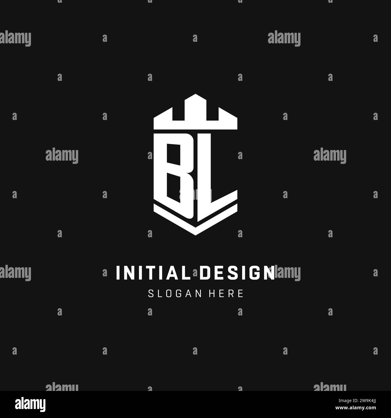 BL monogram logo initial with crown and shield guard shape style vector graphic Stock Vector ...