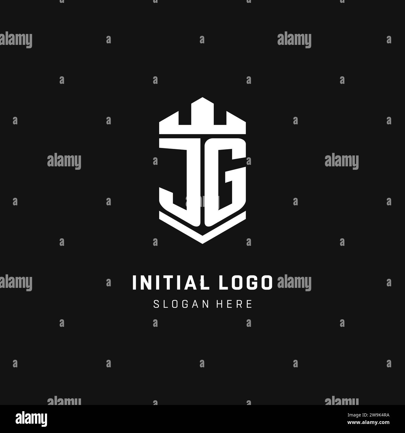 JG monogram logo initial with crown and shield guard shape style vector ...