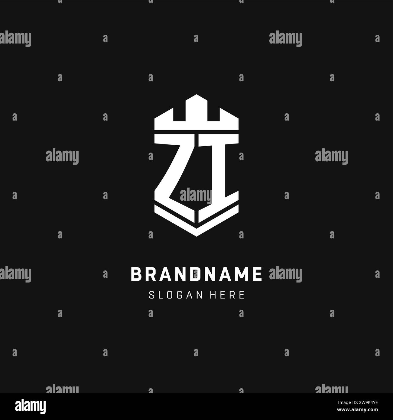 ZI monogram logo initial with crown and shield guard shape style vector ...