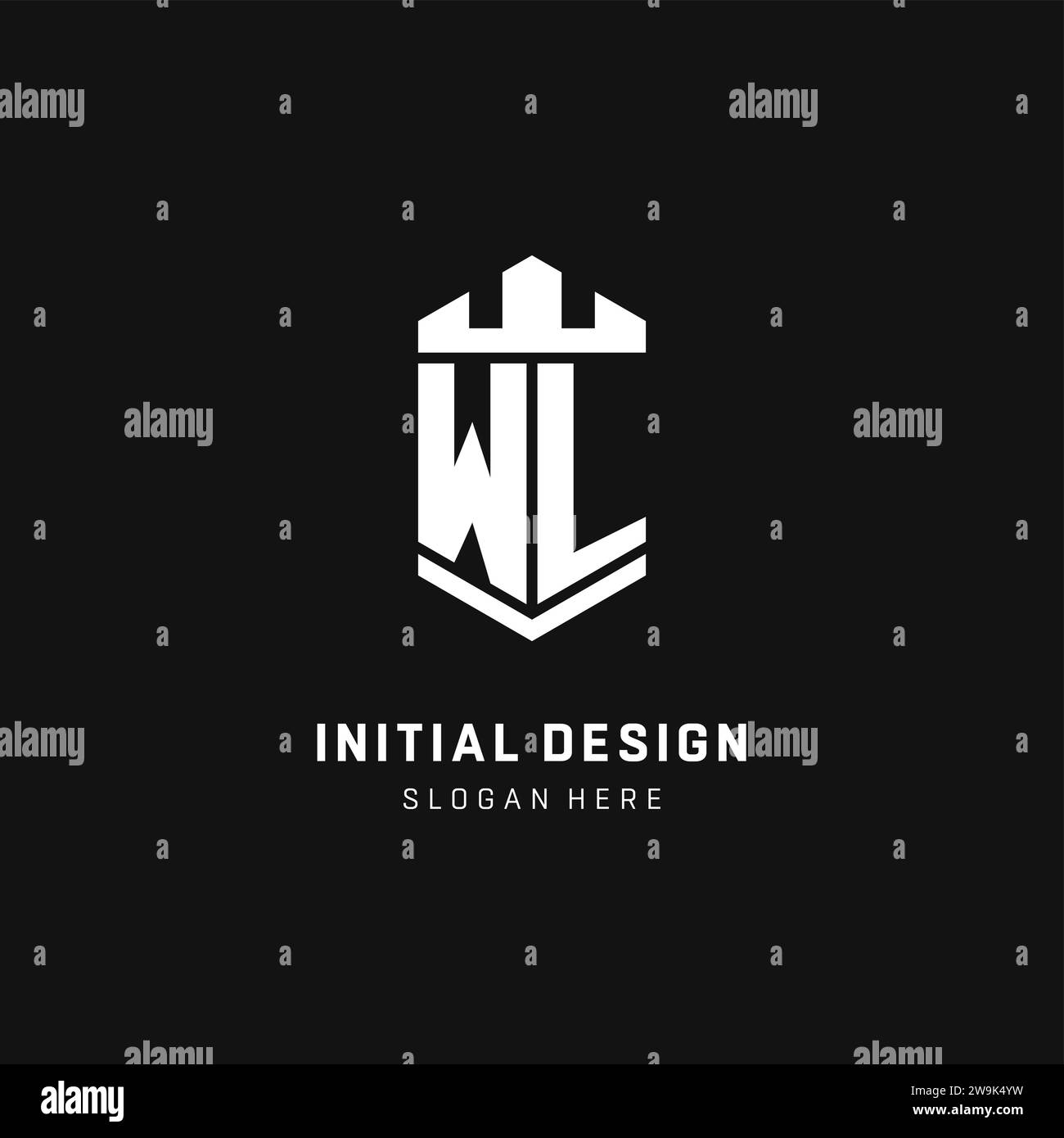 WL monogram logo initial with crown and shield guard shape style vector graphic Stock Vector ...