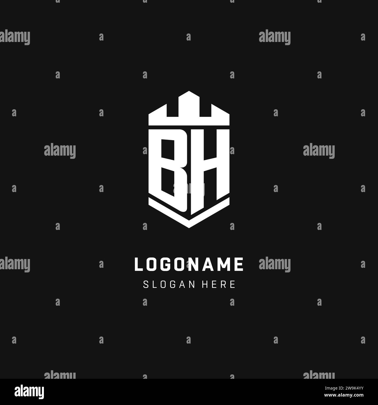 BH monogram logo initial with crown and shield guard shape style vector graphic Stock Vector ...