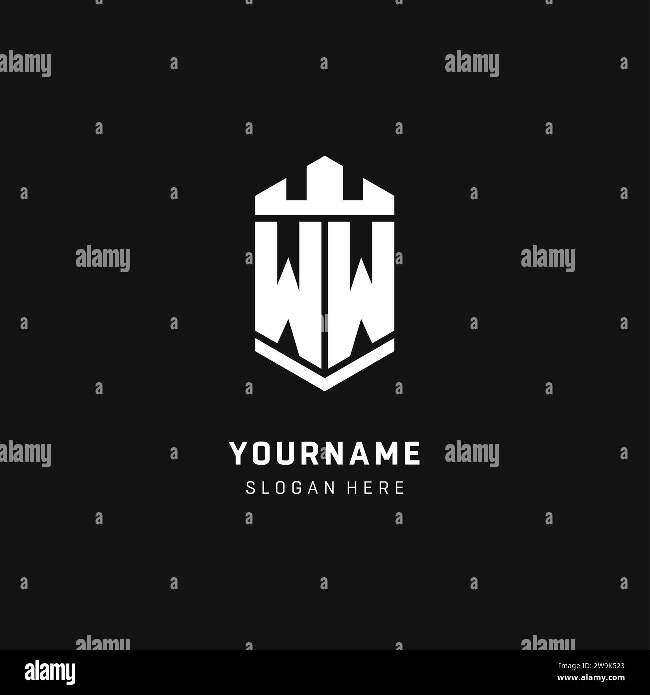 WW monogram logo initial with crown and shield guard shape style vector ...