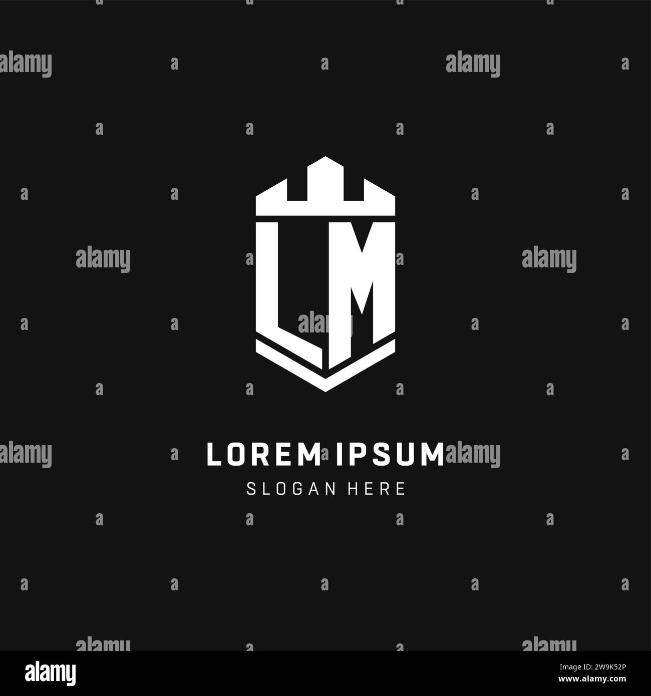 LM monogram logo initial with crown and shield guard shape style vector graphic Stock Vector ...