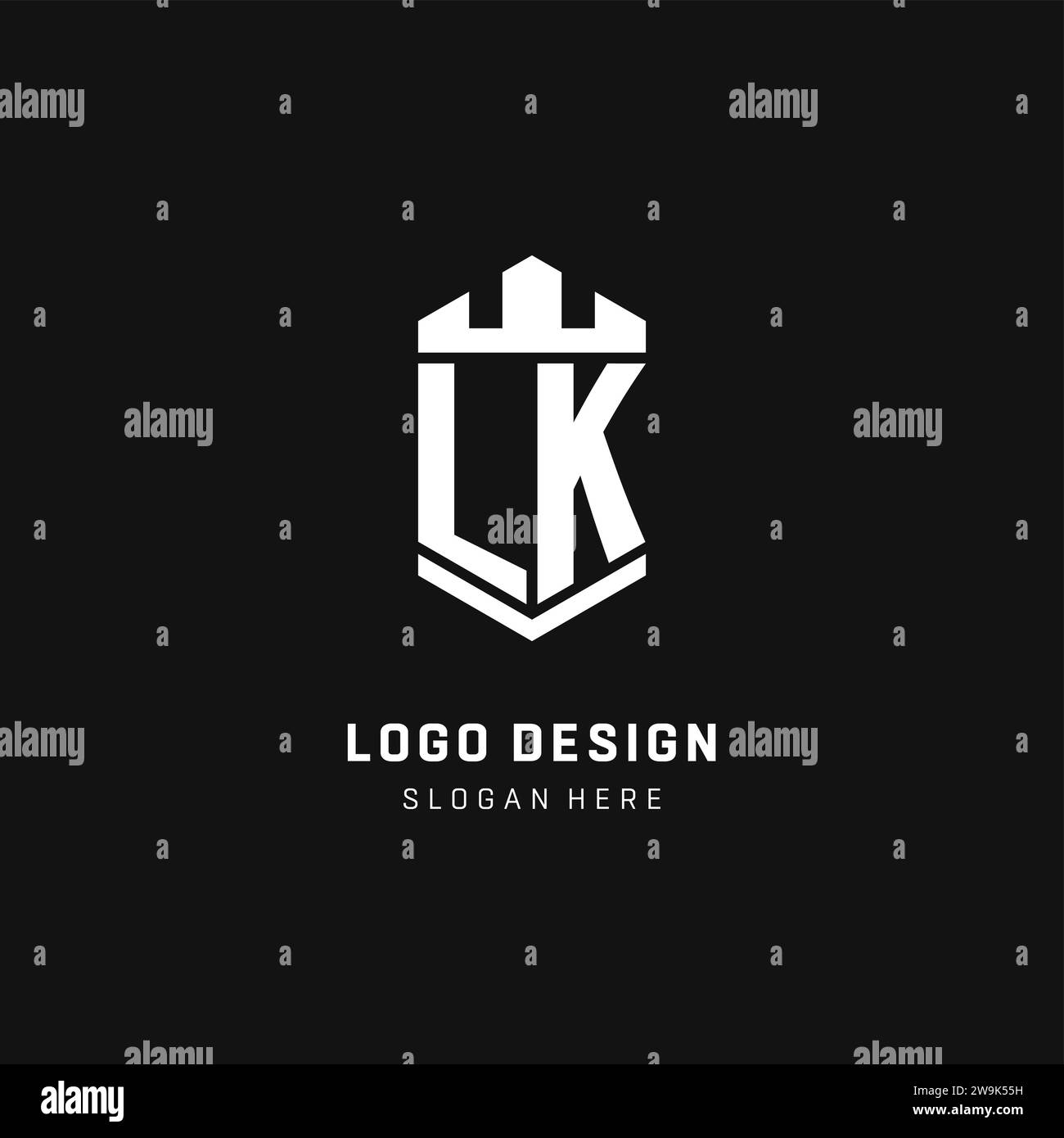 LK monogram logo initial with crown and shield guard shape style vector graphic Stock Vector ...