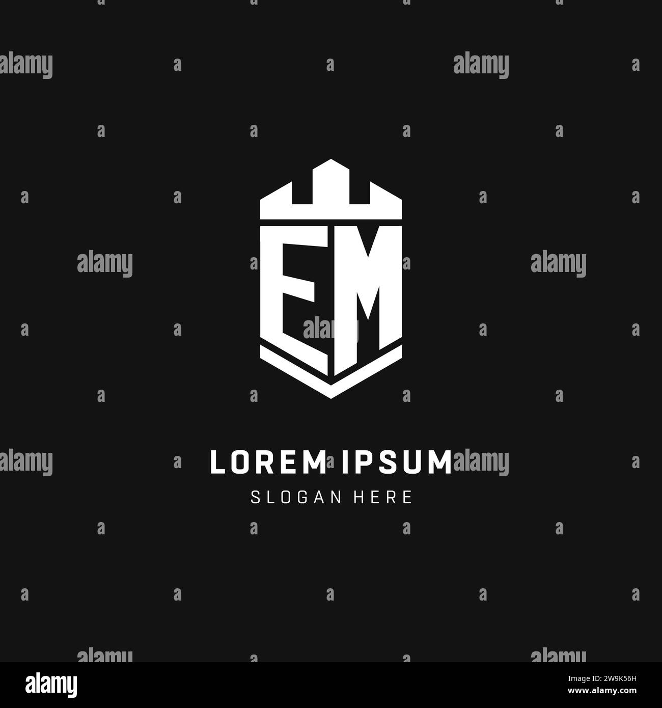 EM monogram logo initial with crown and shield guard shape style vector graphic Stock Vector ...