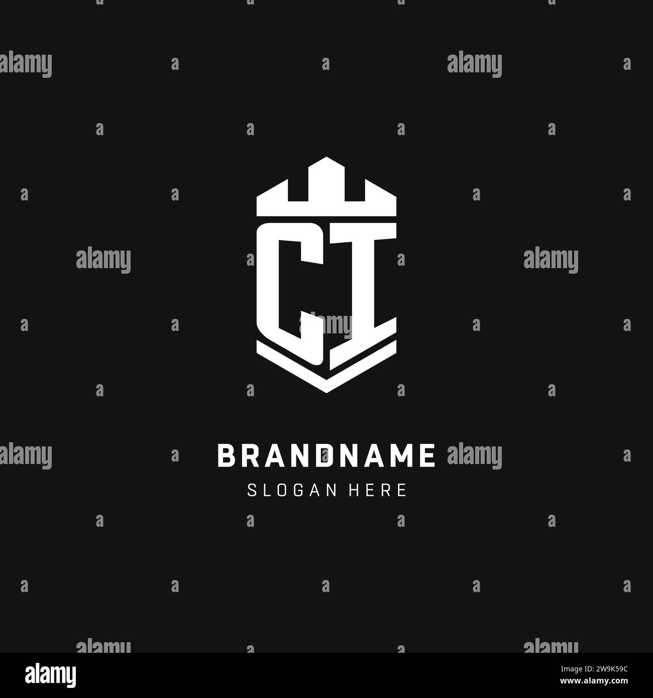 CI monogram logo initial with crown and shield guard shape style vector graphic Stock Vector ...