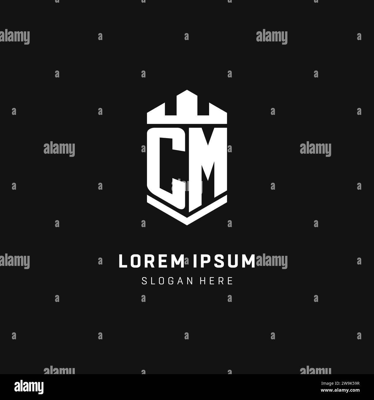 CM monogram logo initial with crown and shield guard shape style vector graphic Stock Vector ...