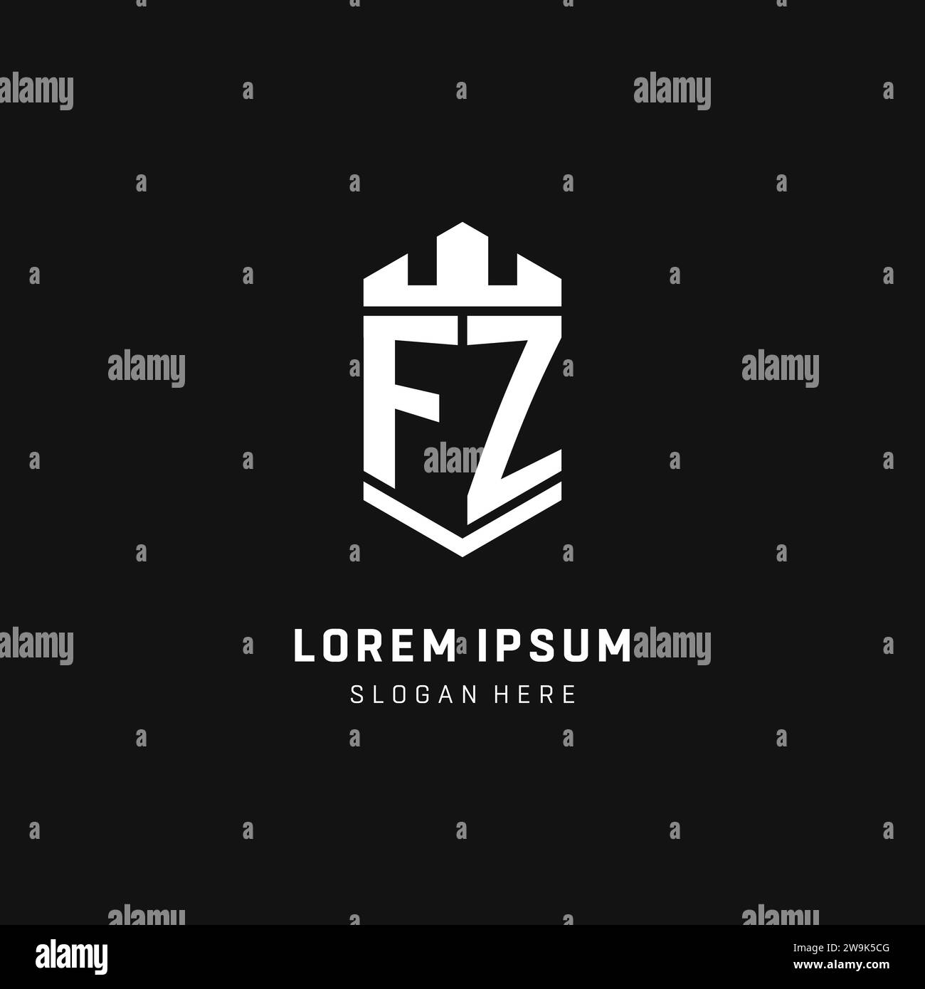 FZ monogram logo initial with crown and shield guard shape style vector graphic Stock Vector ...