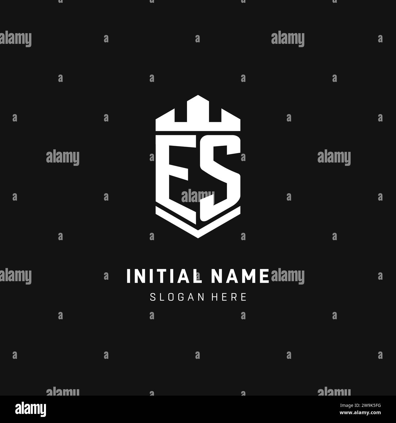 ES monogram logo initial with crown and shield guard shape style vector ...