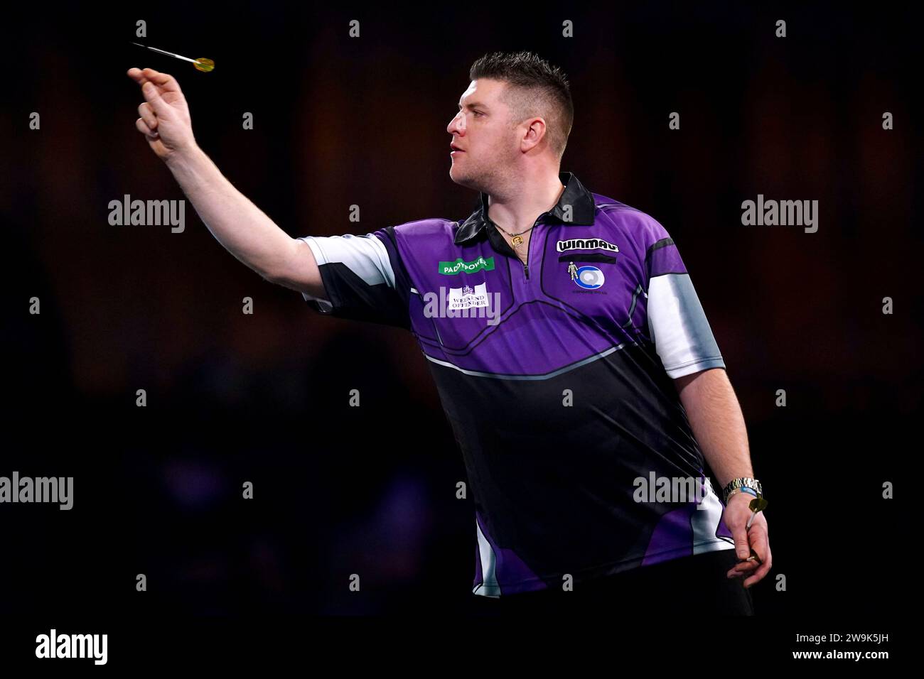 Daryl Gurney during his match against Ricky Evans on day eleven of the ...