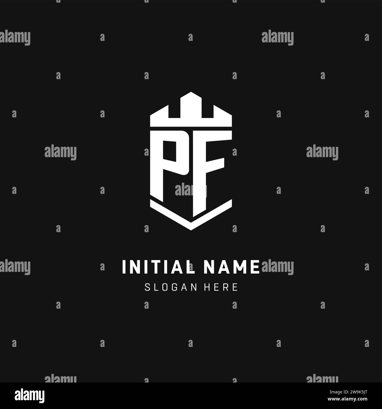 PF monogram logo initial with crown and shield guard shape style vector ...