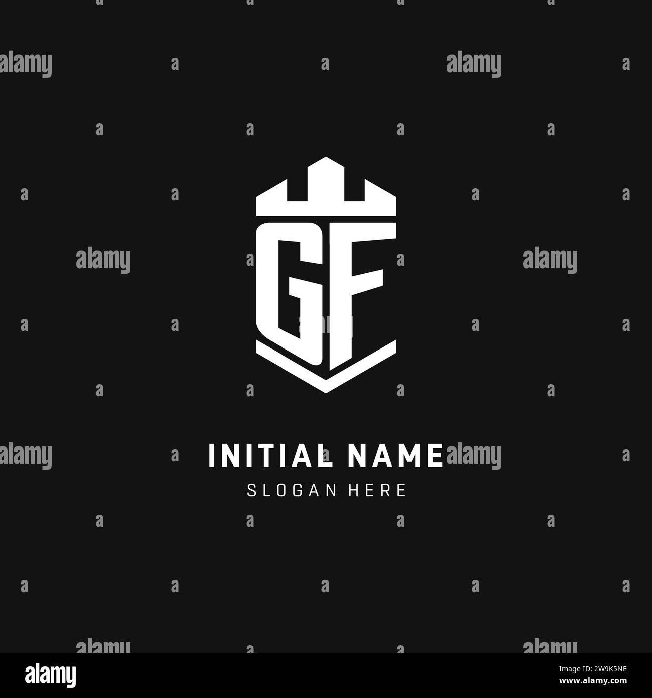 GF monogram logo initial with crown and shield guard shape style vector ...