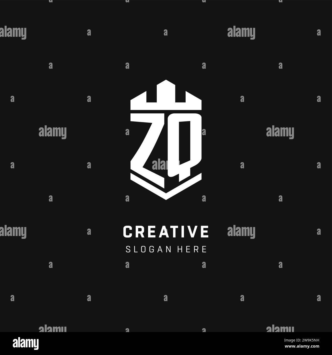 ZQ monogram logo initial with crown and shield guard shape style vector ...