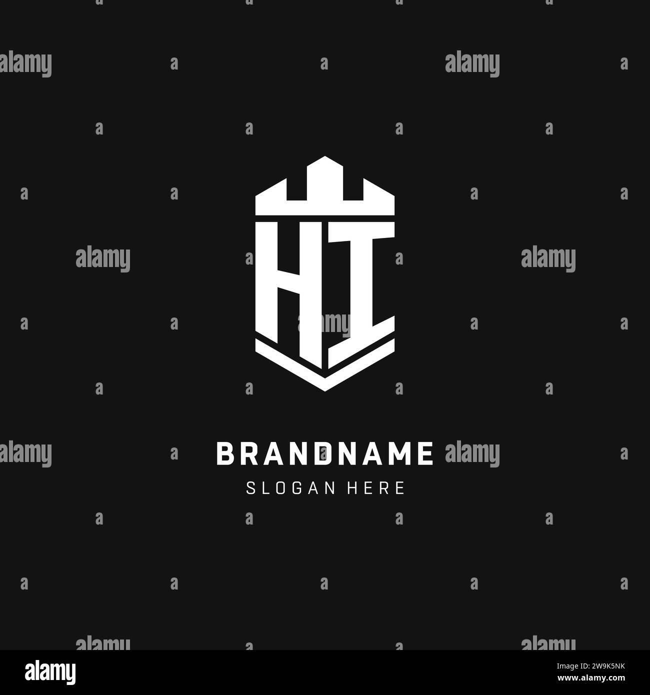 HI monogram logo initial with crown and shield guard shape style vector ...