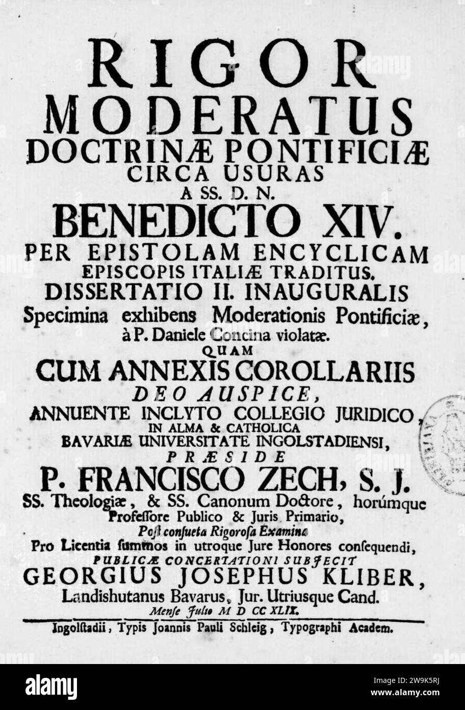 Zech, Franz Xaver – Rigor moderatus doctrinae pontificiae circa usuras ...