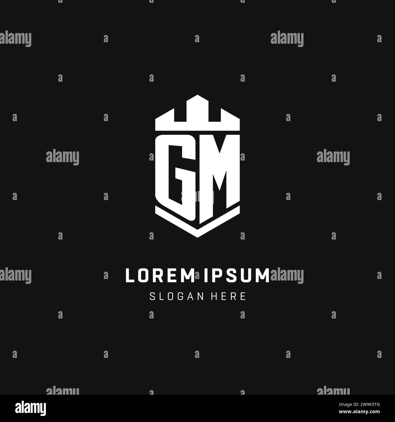 GM monogram logo initial with crown and shield guard shape style vector ...