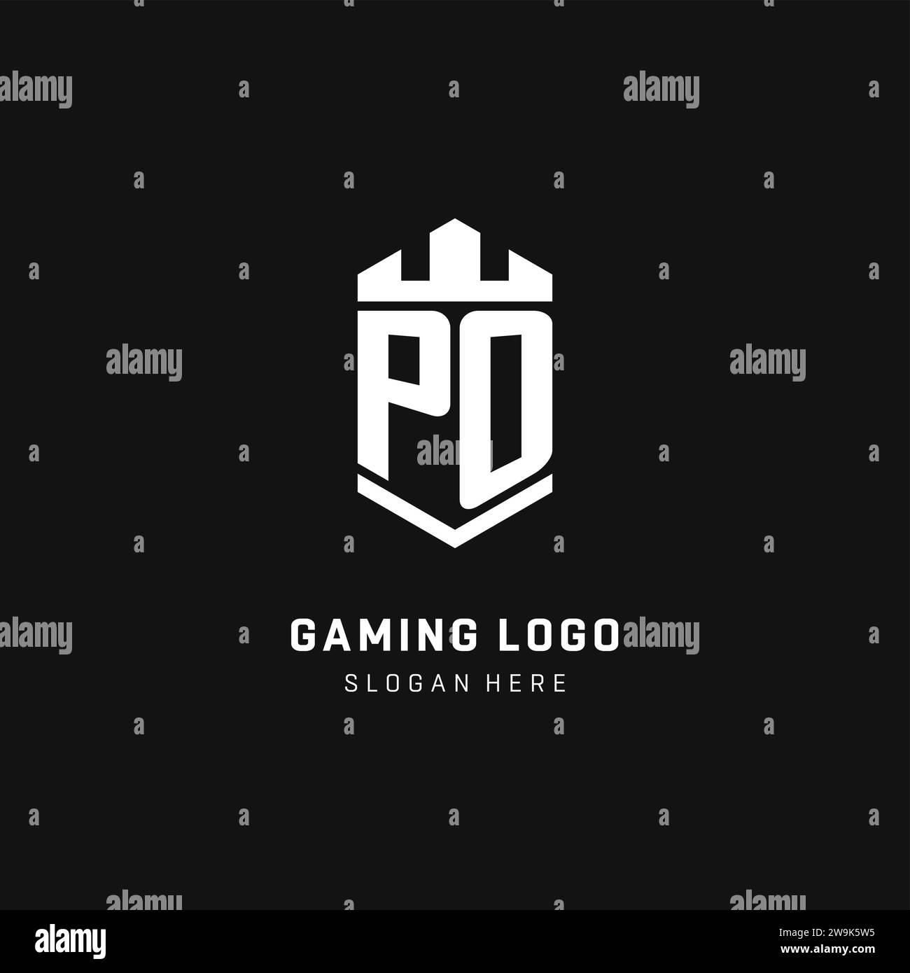 PO monogram logo initial with crown and shield guard shape style vector ...