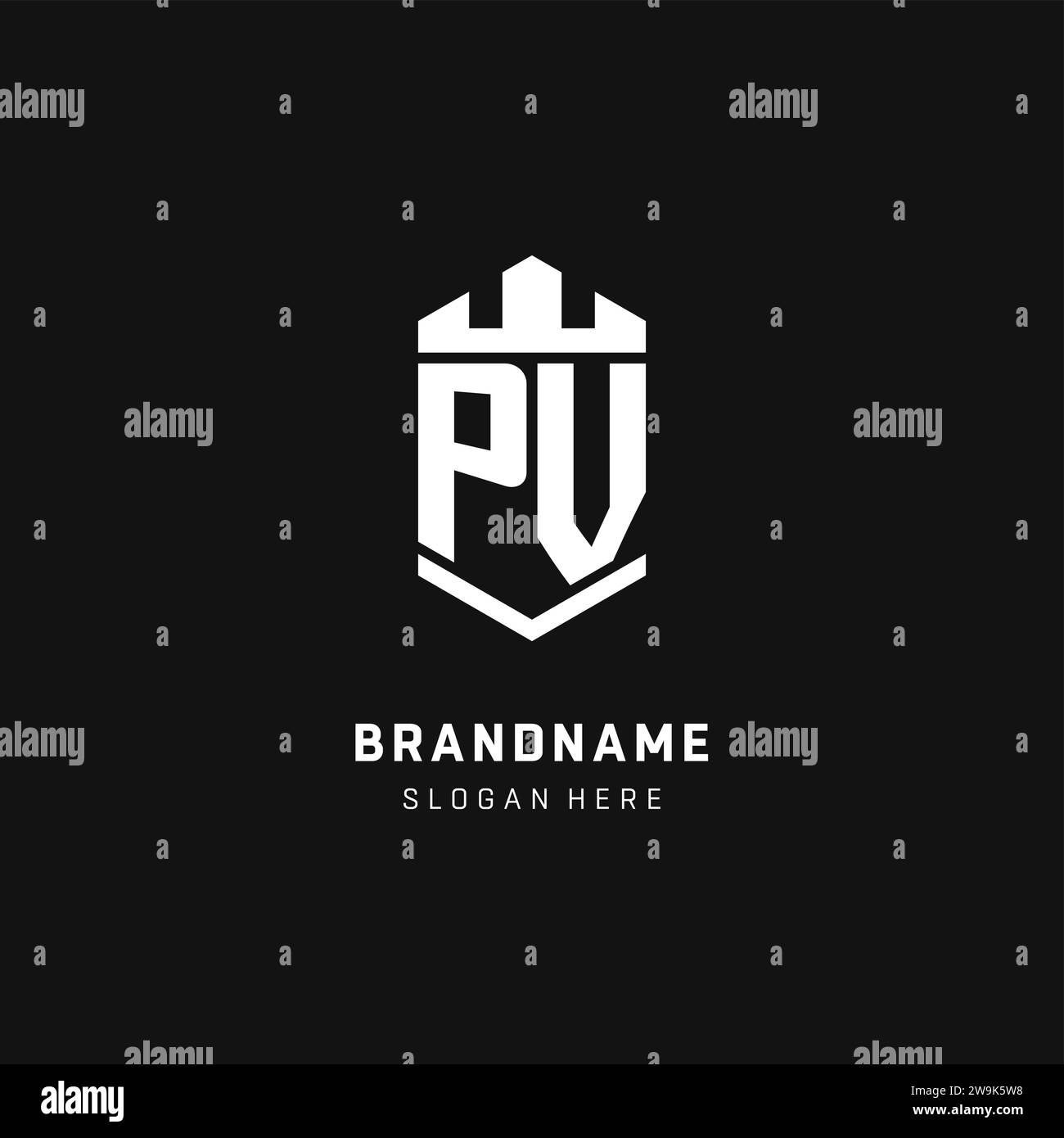 PV monogram logo initial with crown and shield guard shape style vector graphic Stock Vector ...