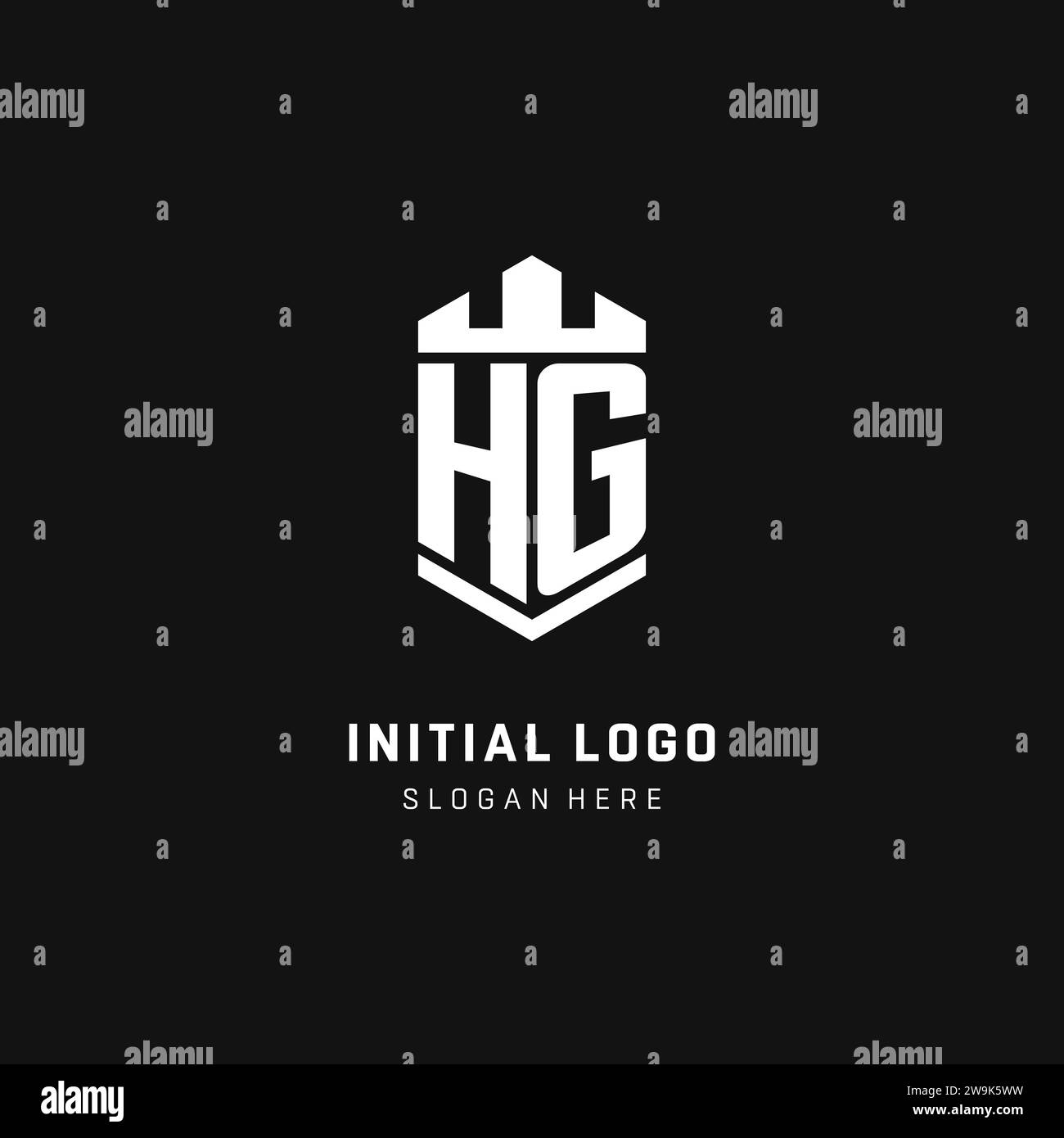 HG monogram logo initial with crown and shield guard shape style vector ...