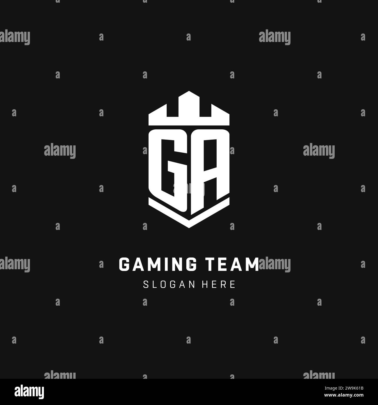 GA monogram logo initial with crown and shield guard shape style vector ...