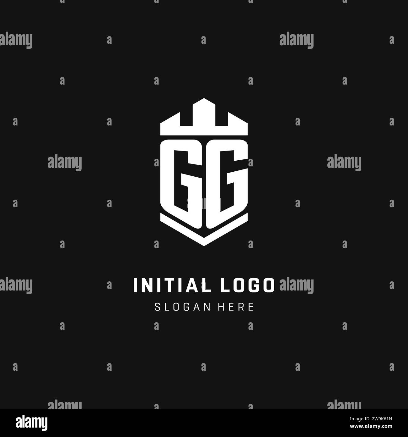 GG monogram logo initial with crown and shield guard shape style vector graphic Stock Vector ...