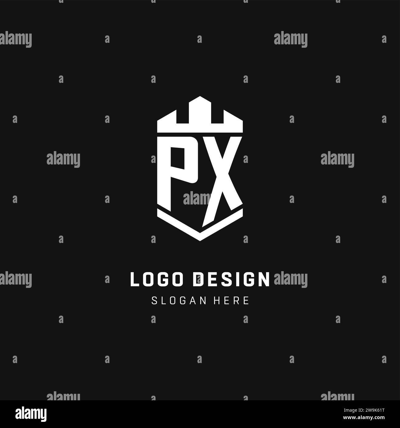 PX monogram logo initial with crown and shield guard shape style vector graphic Stock Vector ...