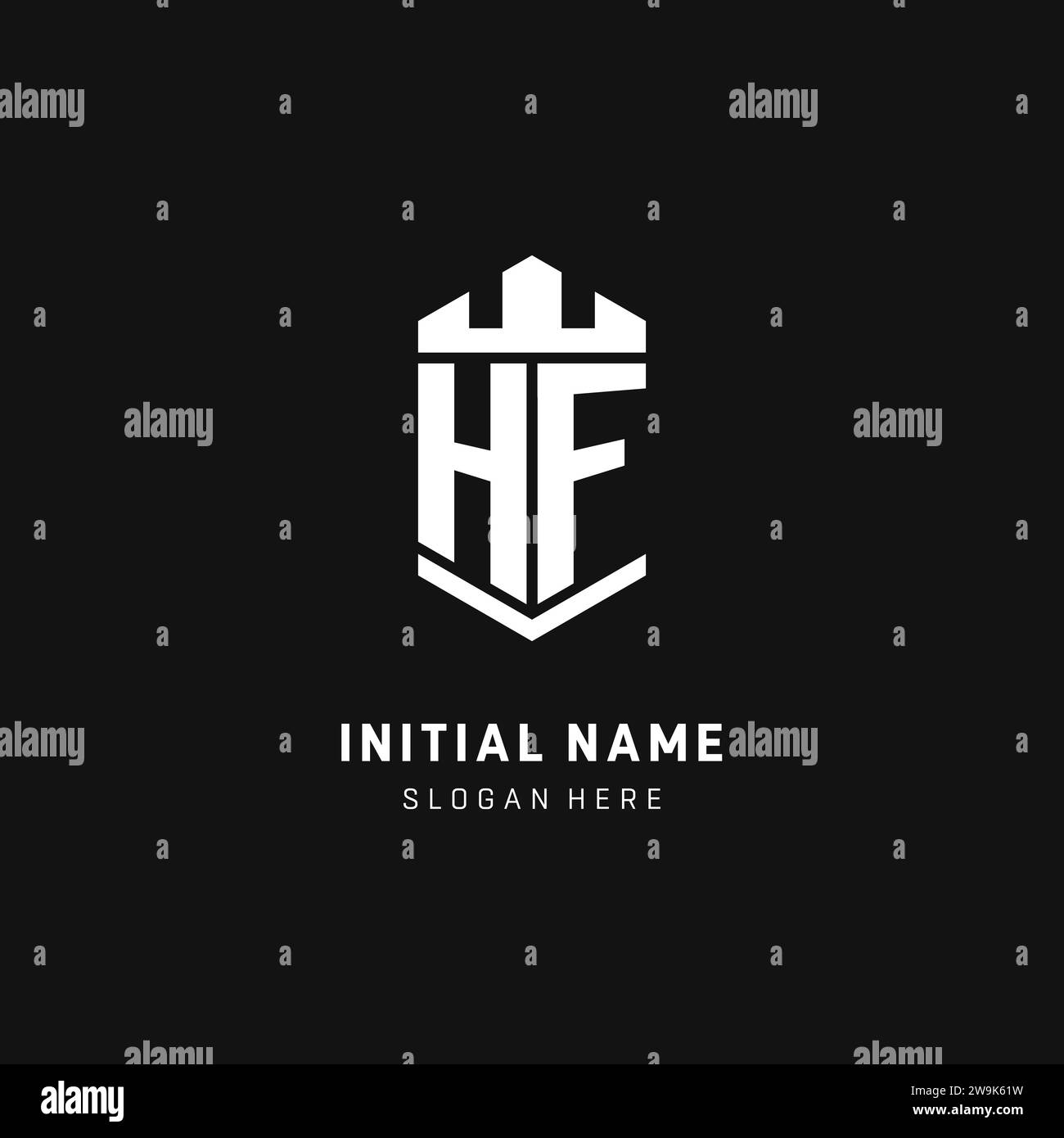 HF monogram logo initial with crown and shield guard shape style vector ...