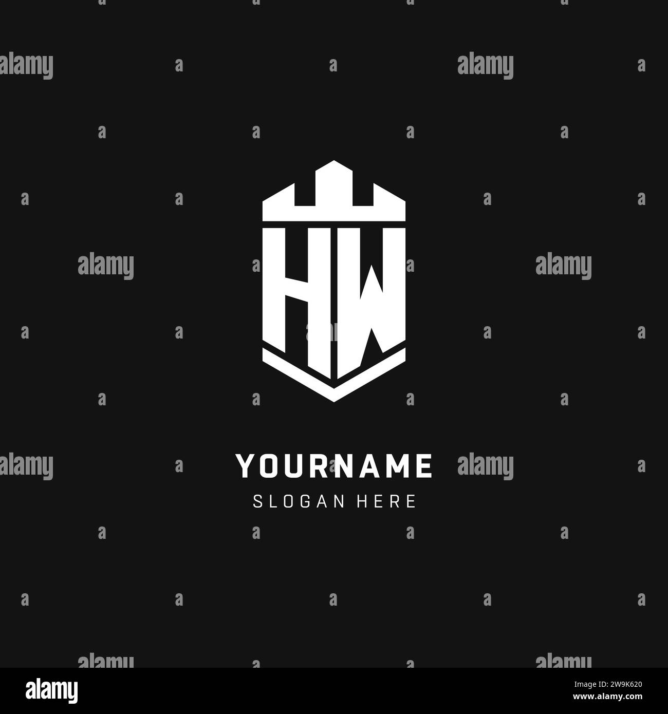 HW monogram logo initial with crown and shield guard shape style vector graphic Stock Vector ...