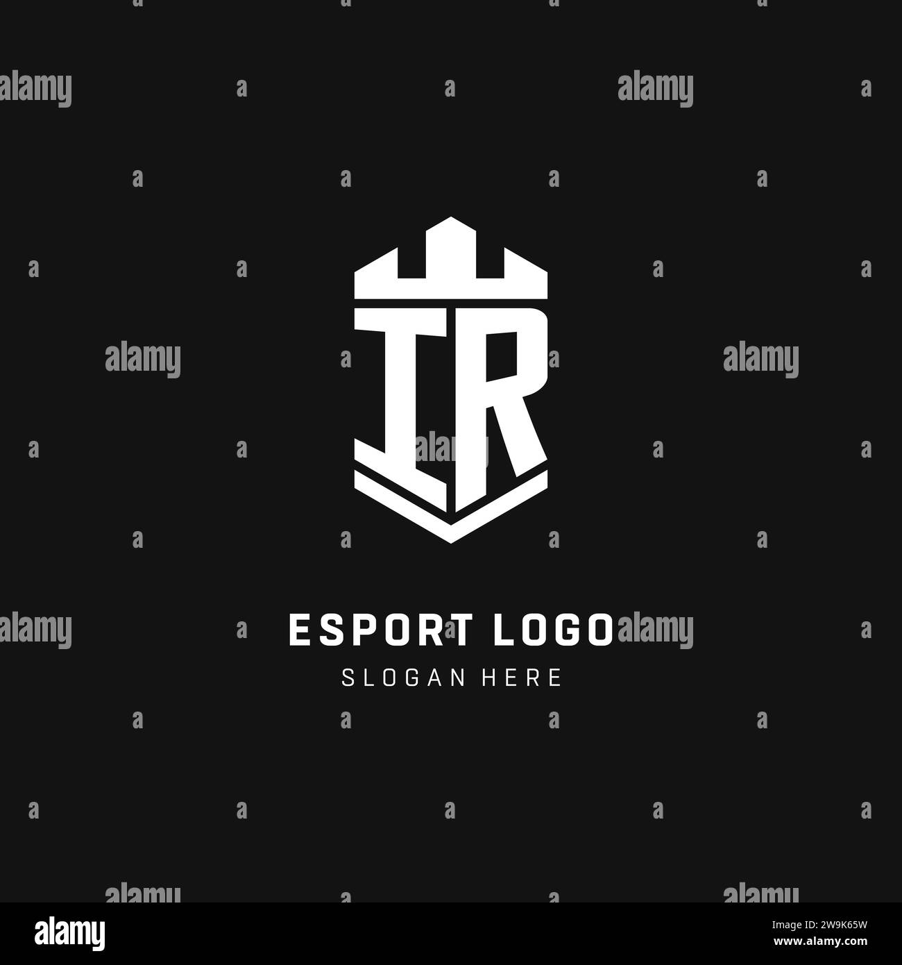 IR monogram logo initial with crown and shield guard shape style vector ...