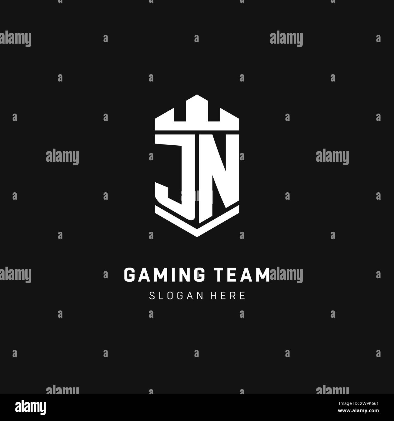 JN monogram logo initial with crown and shield guard shape style vector ...