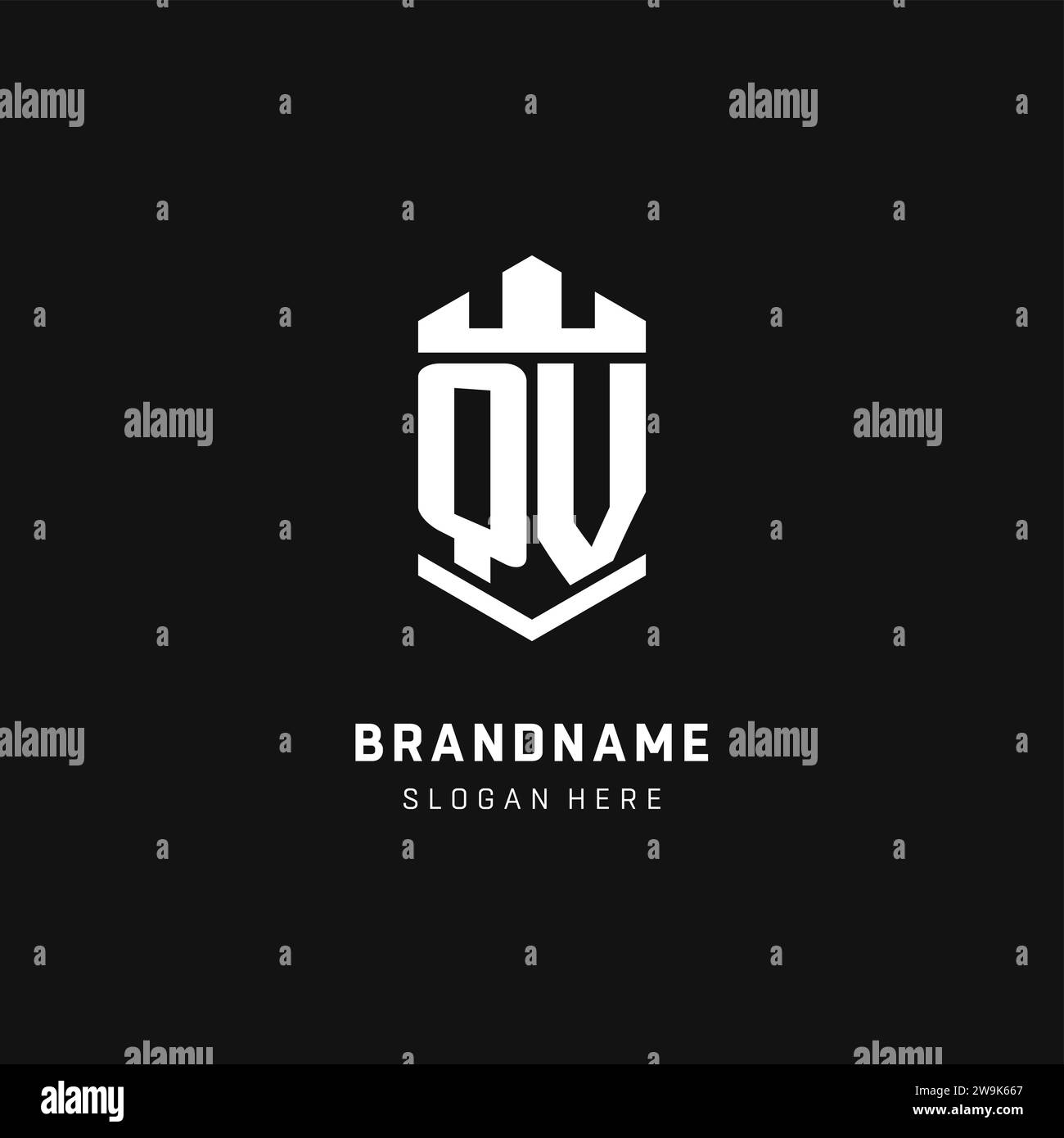 QV monogram logo initial with crown and shield guard shape style vector ...