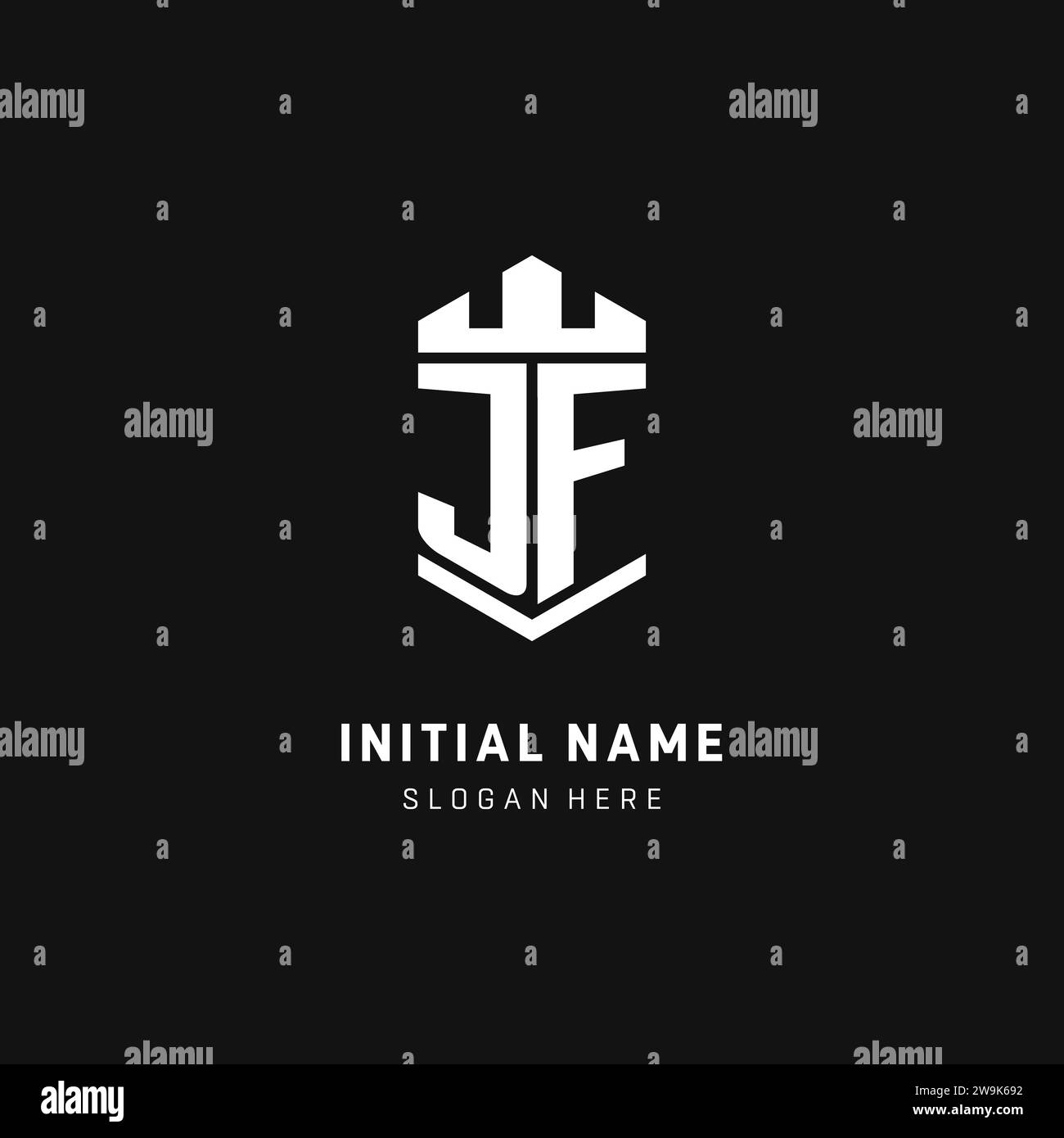 JF monogram logo initial with crown and shield guard shape style vector graphic Stock Vector ...