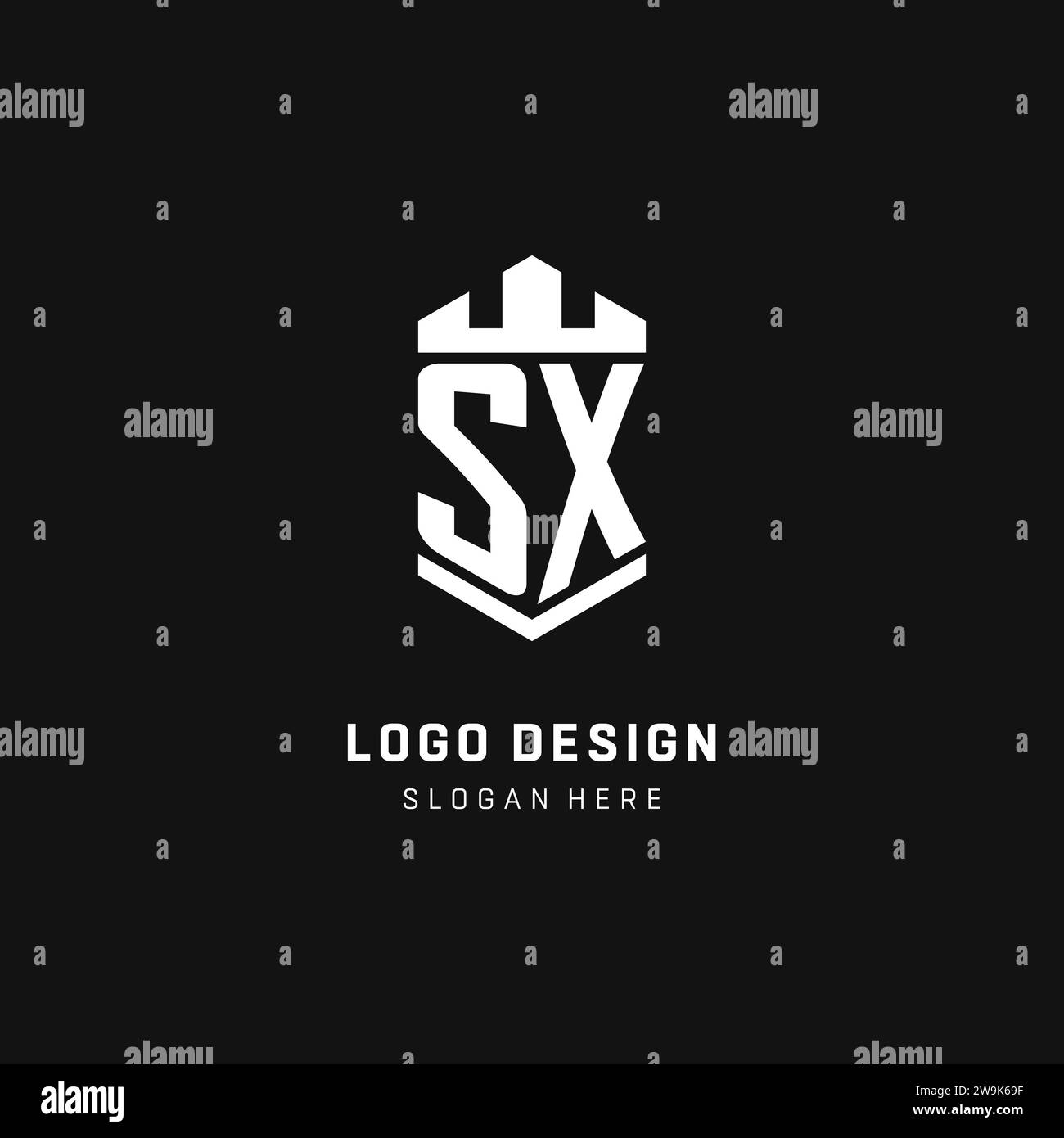 SX monogram logo initial with crown and shield guard shape style vector graphic Stock Vector ...