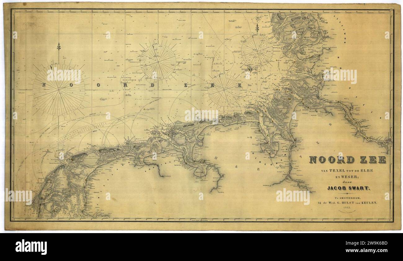 Zeekaart van de Noordzee uit 1883 Stock Photo - Alamy
