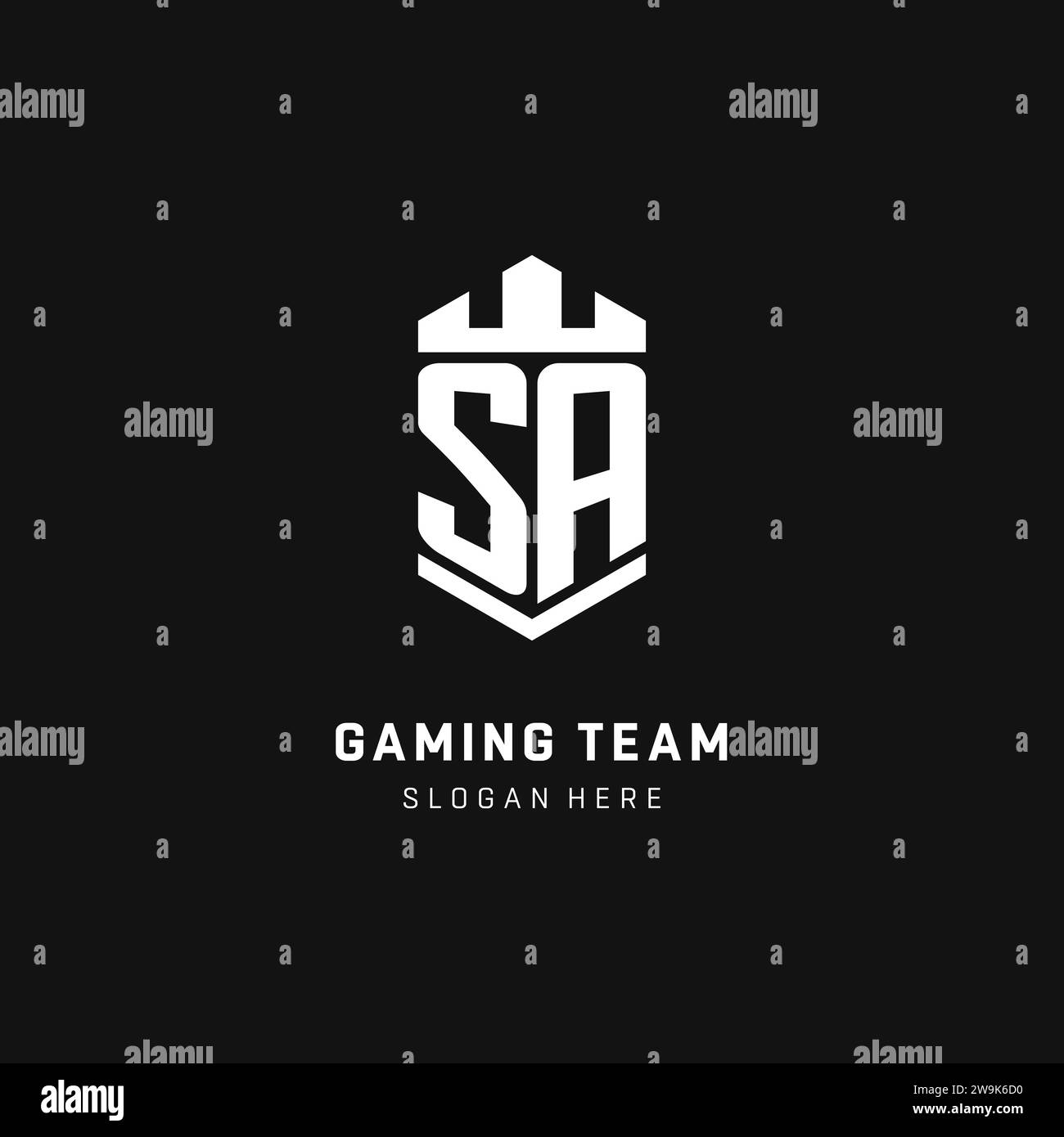 SA monogram logo initial with crown and shield guard shape style vector ...