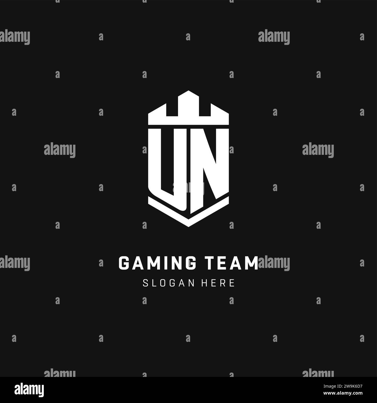 UN monogram logo initial with crown and shield guard shape style vector graphic Stock Vector ...