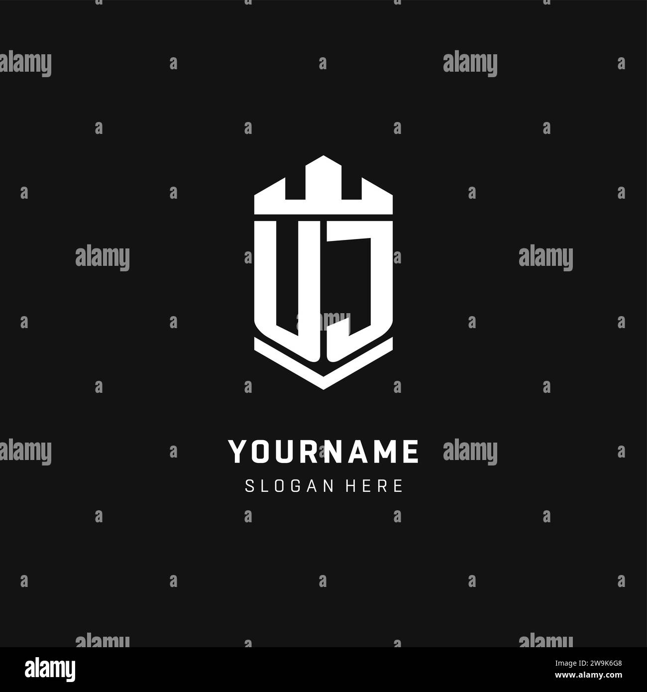 UJ monogram logo initial with crown and shield guard shape style vector graphic Stock Vector ...