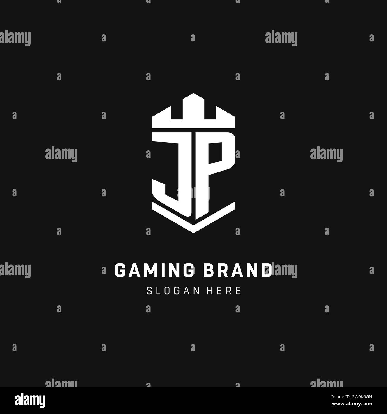 JP monogram logo initial with crown and shield guard shape style vector ...