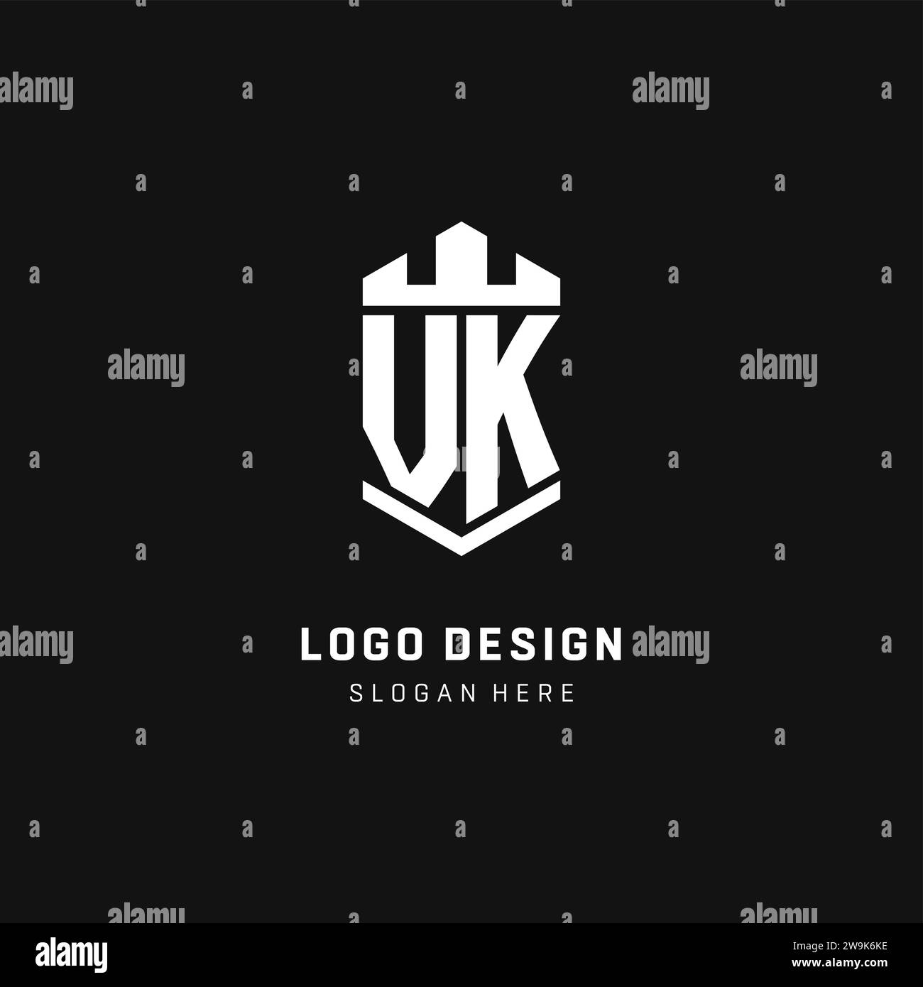 VK monogram logo initial with crown and shield guard shape style vector graphic Stock Vector ...