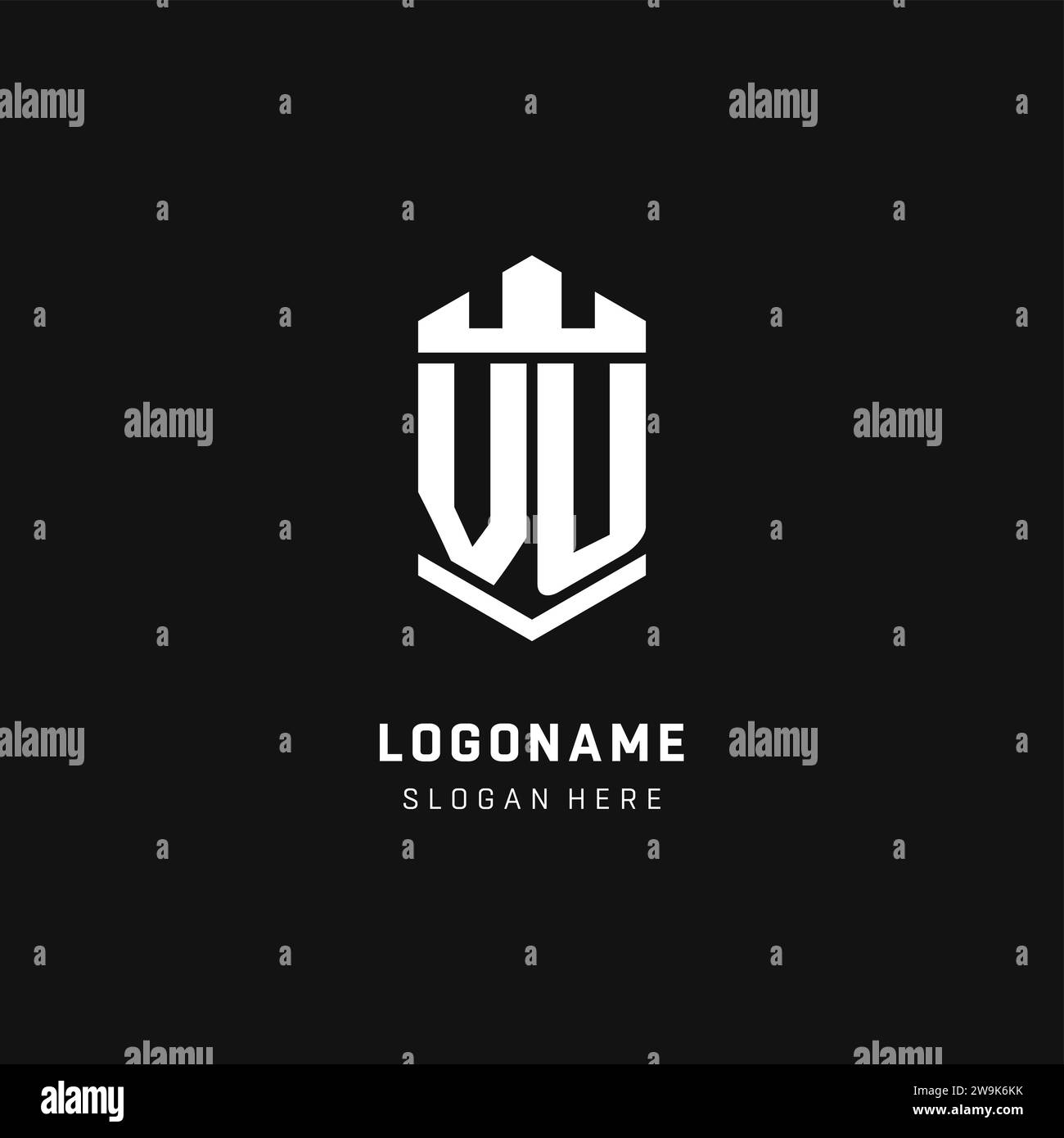 VU monogram logo initial with crown and shield guard shape style vector graphic Stock Vector ...