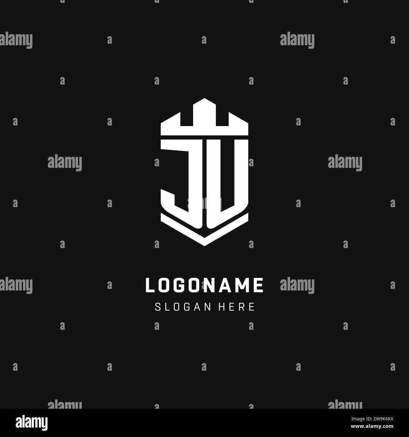 JU monogram logo initial with crown and shield guard shape style vector graphic Stock Vector ...