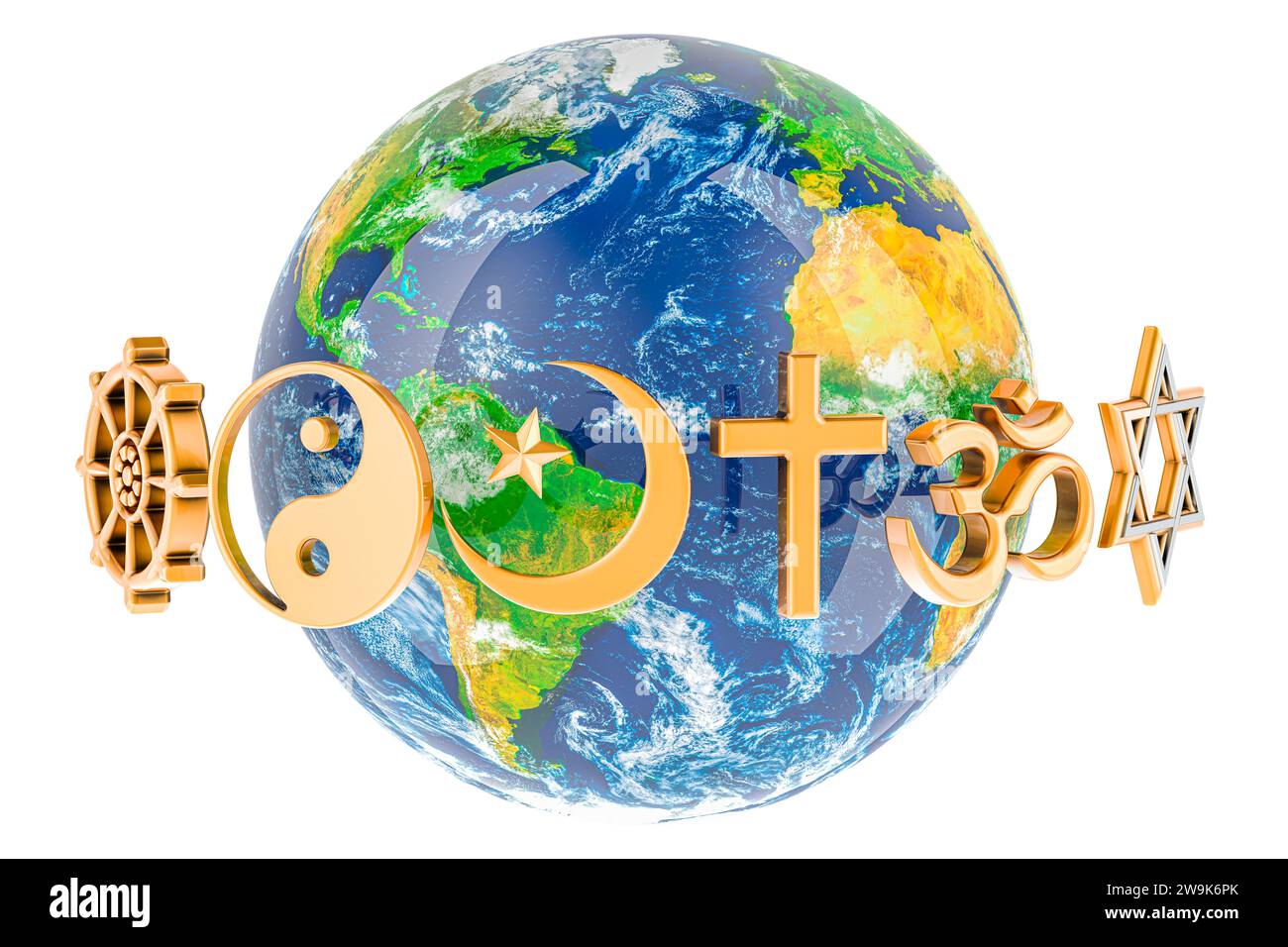 Earth Globe with religions symbols around, 3D rendering isolated on ...