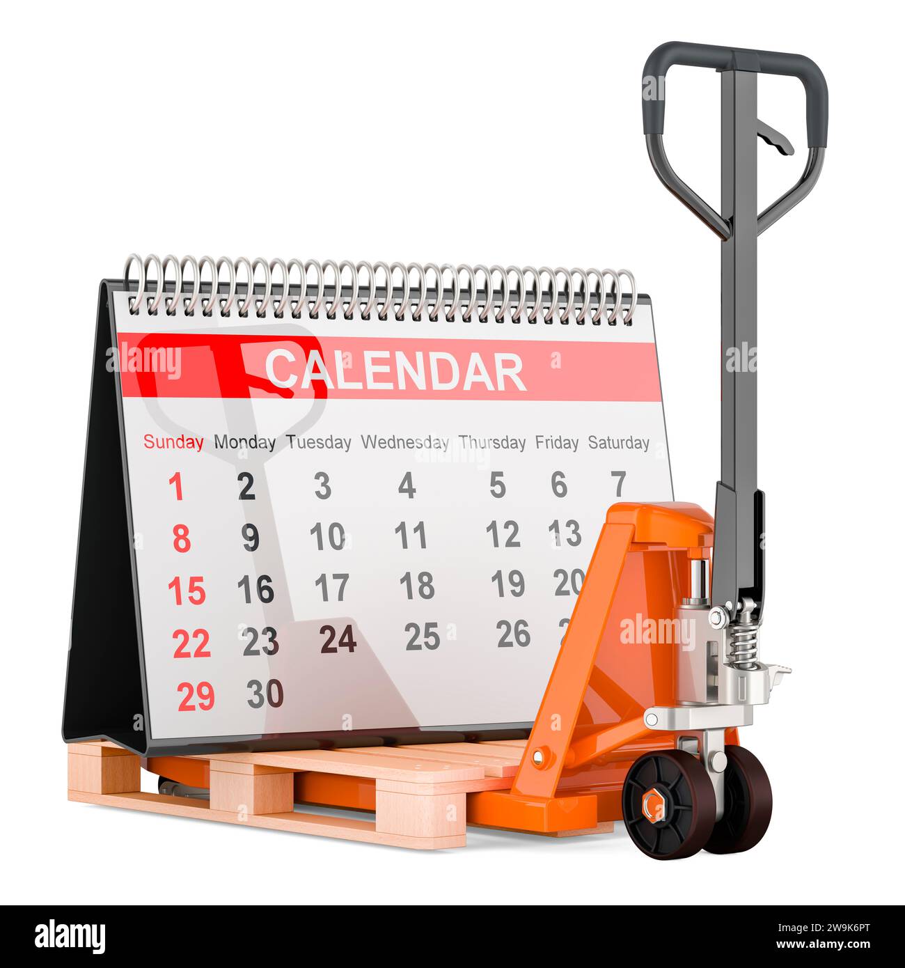 Hydraulic pallet jack with desk calendar. Date of shipping and ...