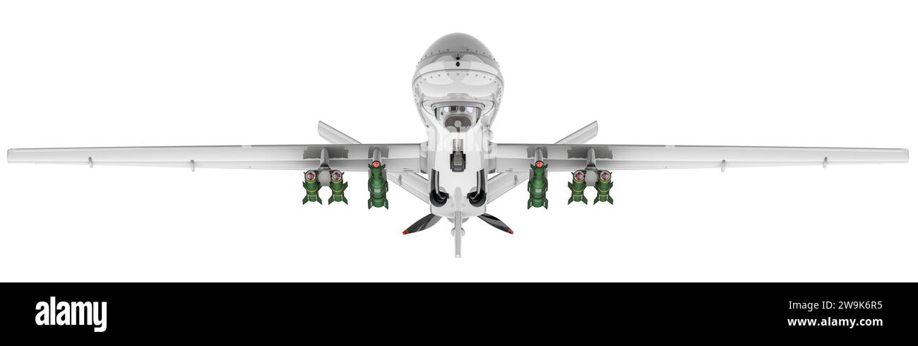 Military Drone, front view. 3D rendering isolated on white background ...