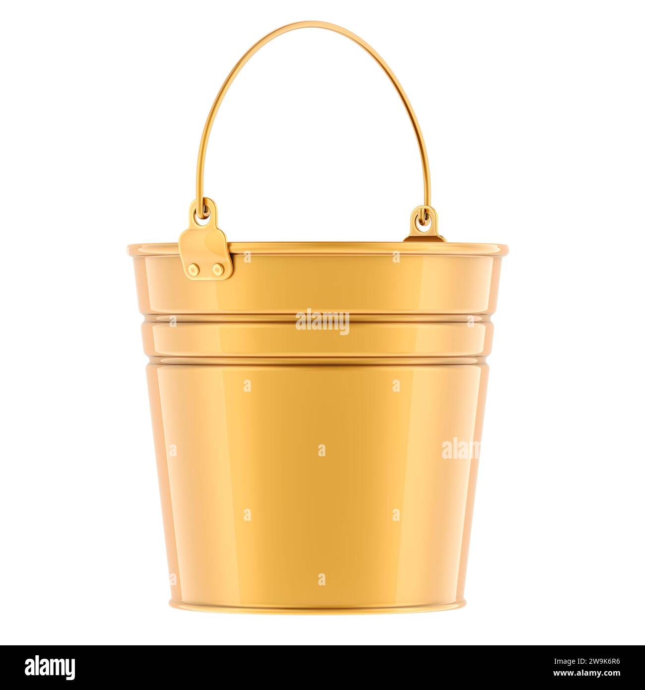 Copper bucket or golden bucket. 3D rendering isolated on white ...