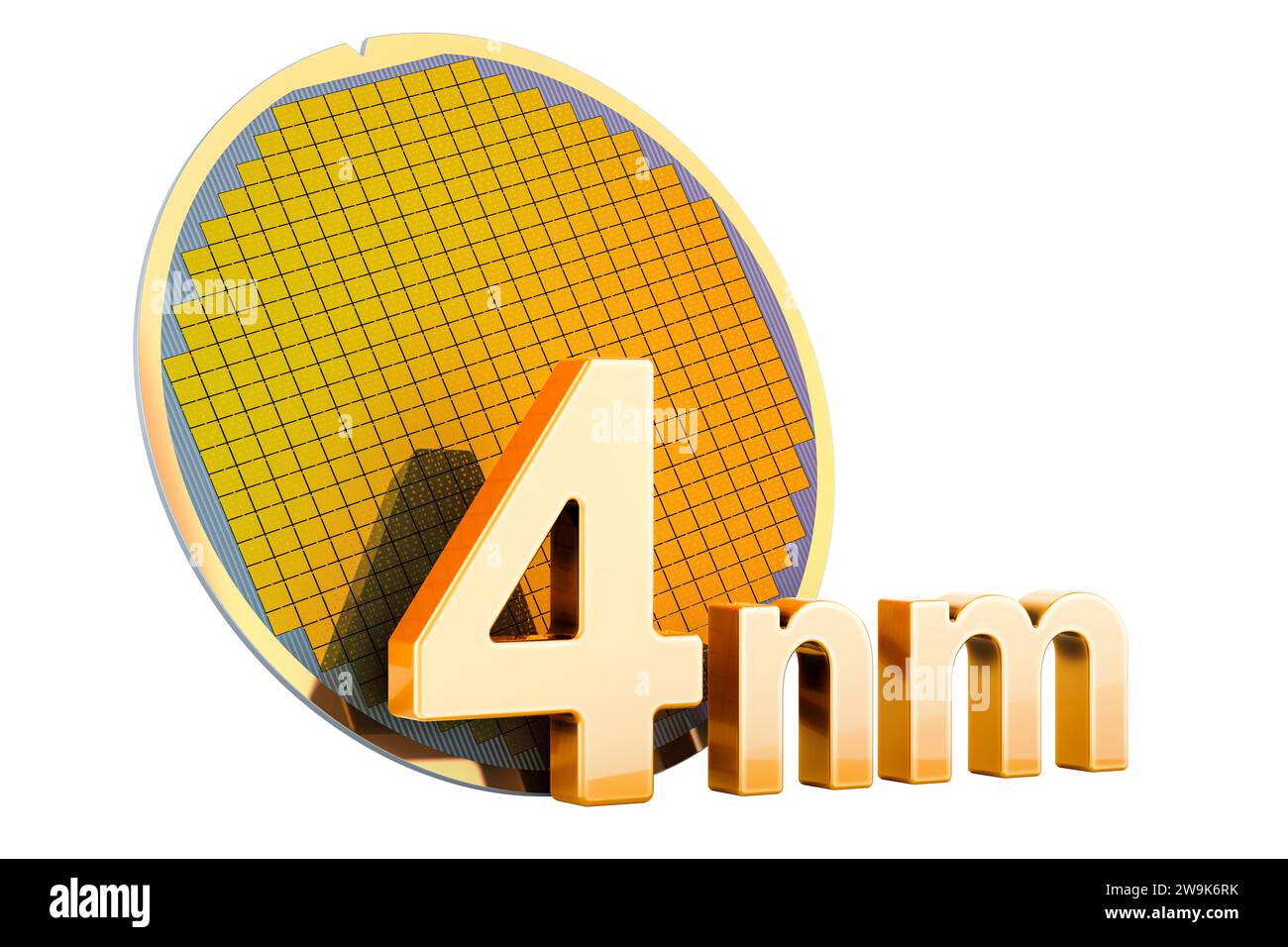 Silicon Wafer with Processor Cores, 4 nm size. 3D rendering isolated on ...