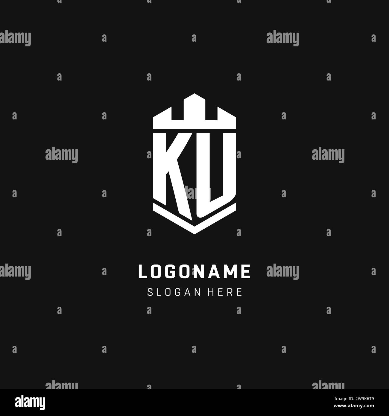 KU monogram logo initial with crown and shield guard shape style vector graphic Stock Vector ...
